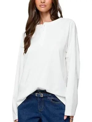 EDIKTED Oversized Henley Top - White