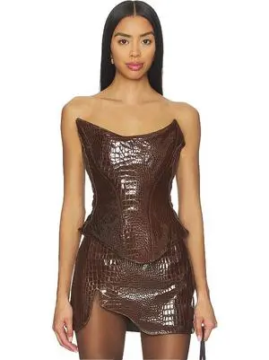 MOTHER OF ALL Nemesis Leather Corset Top - Brown Croro