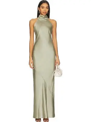 Show Me Your Mumu Lisa Maxi Dress - Moss Green Luxe Satin