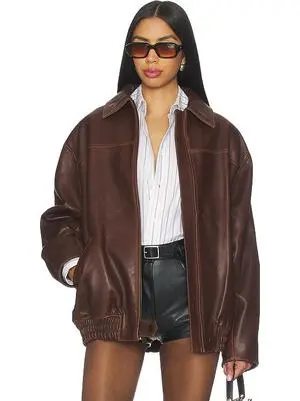 Simkhai Huntington Oversized Leather Jacket - Distressed Chocolate