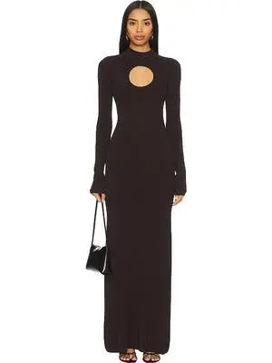 NICHOLAS Diantha Long Sleeve Midi Dress With Cutout - Cacao