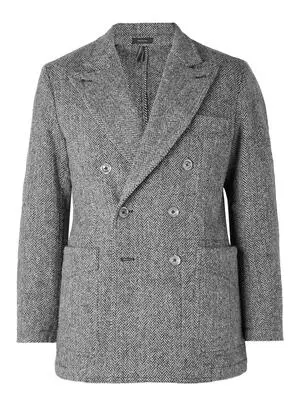 DRAKE'S Games Double-breasted Herringbone Blazer - Gray