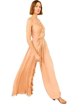 Ulla Johnson Aisha Pleated Asymmetrical Gown - Sand
