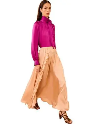 Ulla Johnson Zena Side Ruffle Midi Skirt - Sand