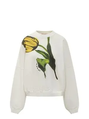 Marni Floral Print Cotton Sweatshirt - White