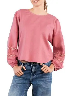 BILLY T Floral Embroidery Poet Top - Heather Rose