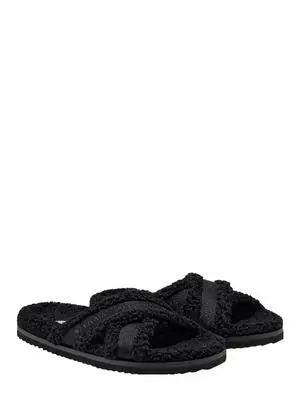 Vivaia Faux Fur Criss-cross Slippers - Black