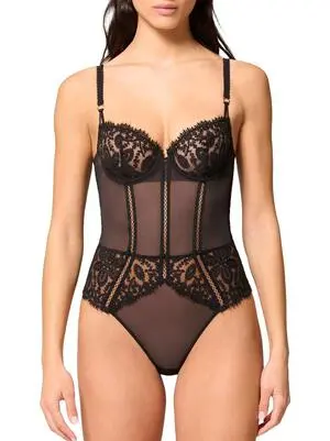 Simone Perele Embroidered Bodysuit - Black