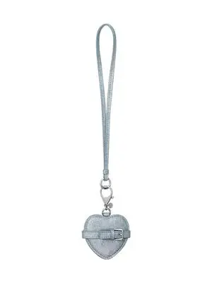 STAND OIL Belted Heart Mirror Bag Charm - Silver Denim