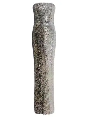 Jenny Packham Sequin-embellished Strapless Maxi Dress - Silver