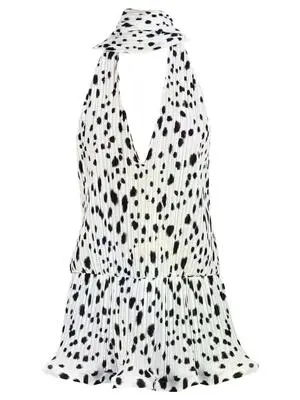 ROWEN ROSE Dalmatian-Pattern Pleated Dress White
