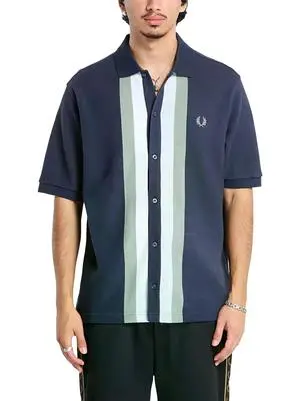 Fred Perry Panelled Button Shirt - Blue