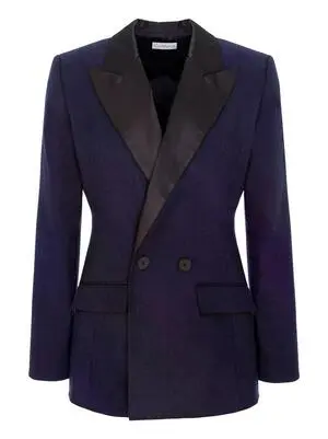 CUANNA Double-breasted Blazer With Shawl Lapel - Blue