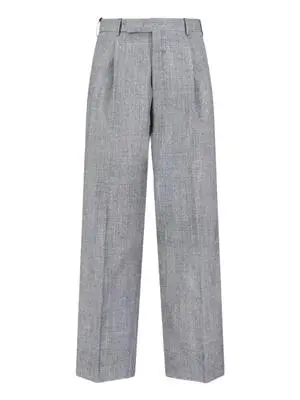 PT TORINO Pleated Checked Trousers - Grey