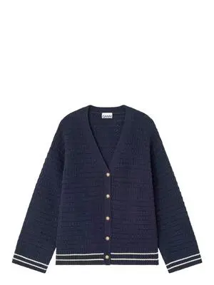GANNI Striped-detail Cardigan - Blue
