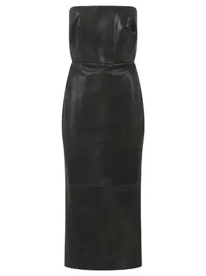 Alex Perry Strapless Split Leather Midi Dress - Brown