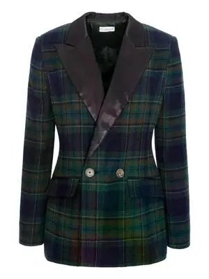 CUANNA Plaid-pattern Double-breasted Blazer - Green