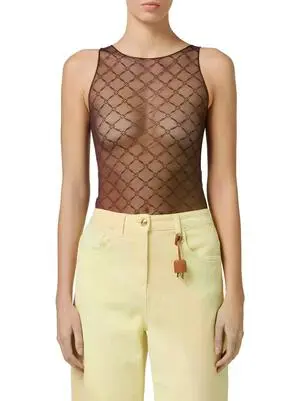 Elisabetta Franchi Jacquard-tulle Bodysuit - Brown