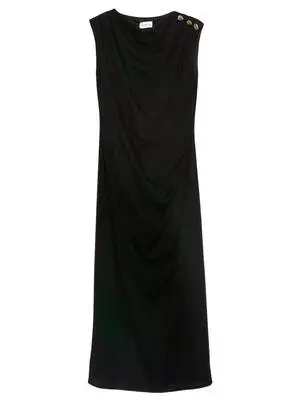 Marella Draped Button Embellished Dress - Black