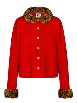 Sleeper Carmela Animal-print Collar Cardigan - Red
