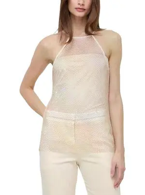 Patrizia Pepe Crystal-embellished Mesh Halterneck Top - Neutrals