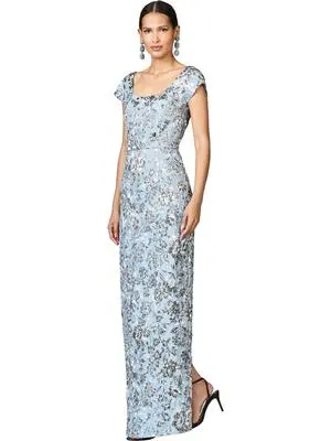 Sachin & Babi Metallic Cloque Grace Gown - Pewter Gardens