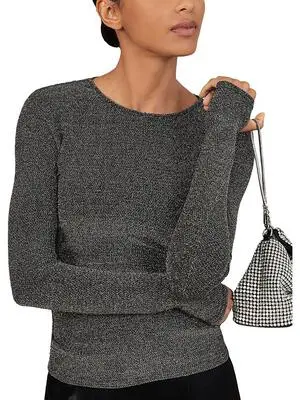 REISS Saraphi Sparkle Long Sleeve Top - Silver