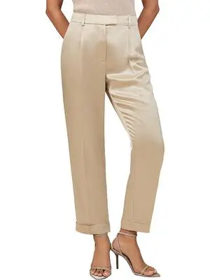 REISS Celia Tapered Satin Pants - Neutral