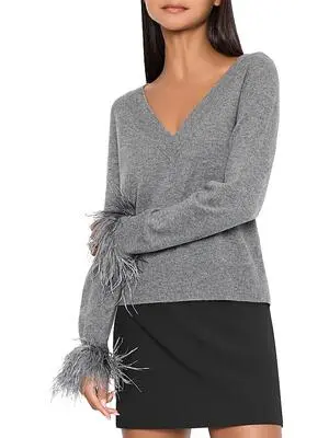 MILLY Feather Cuff Sweater - Grey Heather