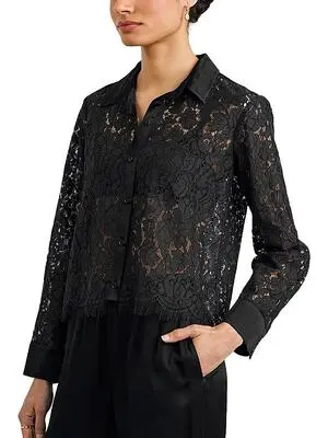 Bella Dahl Lace Contrast Button Down Shirt - Black
