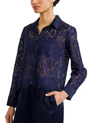 Bella Dahl Lace Contrast Button Down Shirt - Midnight Sky