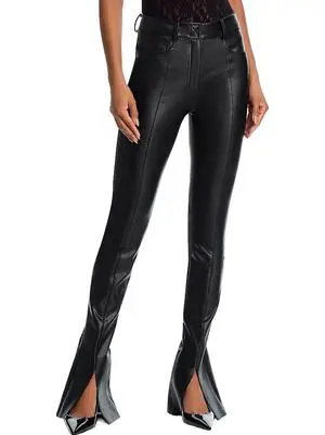 Norma Kamali Spat Faux Leather Split Hem Jeans - Black