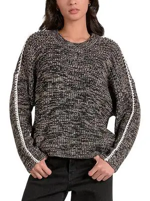 Elan Ribbed Blanket Stitch Sweater - Black/ White