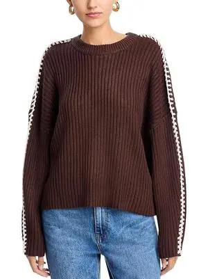 Elan Ribbed Blanket Stitch Sweater - Brown