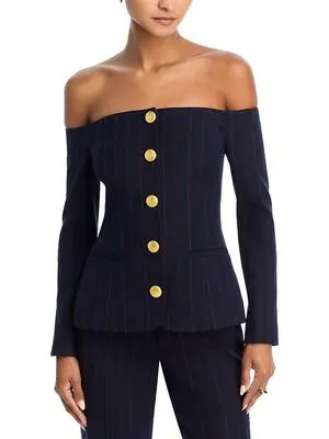 L'Agence Alice Off Shoulder Pinstripe Blazer - Midnight/burgundy