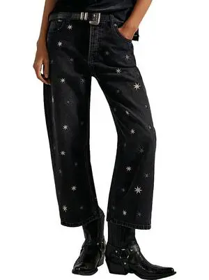 Free People Deep Trance Embroidered High-rise Jeans - Starry Night