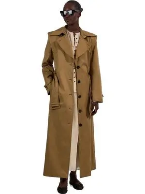 Karen Millen Strong Shoulder Belted Maxi Trench Coat - Olive