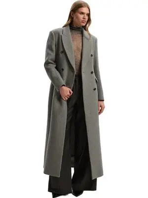 Karen Millen Wool Double Breasted Tailored Maxi Coat - Grey Marl