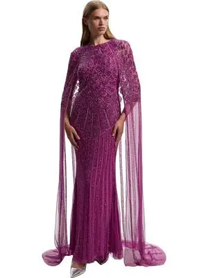 Karen Millen Embellished Caped Maxi Dress - Purple