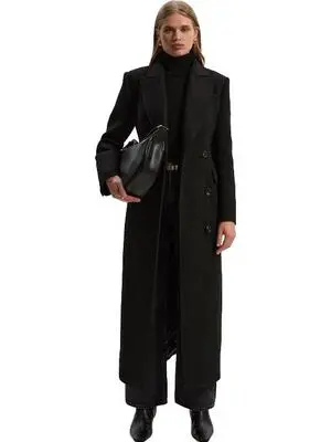 Karen Millen Wool Blend Tailored Maxi Coat Black