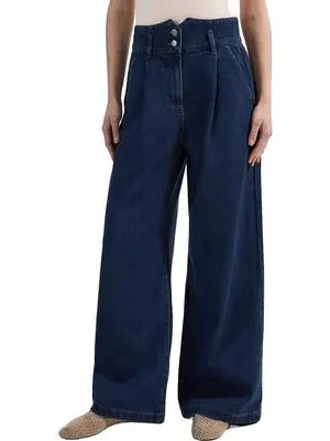 Karen Millen Denim Wide Leg Trousers - Indigo