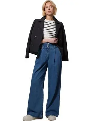 Karen Millen Denim Wide Leg Trousers - Mid Blue