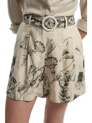 Karen Millen Placed Print Belted Short - Mono