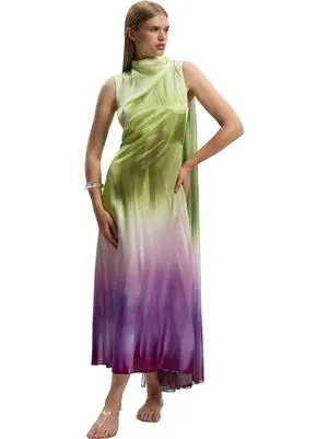 Karen Millen Ombre Satin Cape Midi Dress - Multi