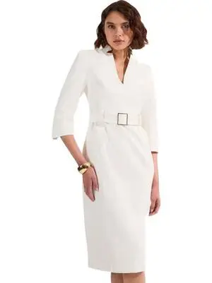 Karen Millen Belted 3/4 Sleeve Midi Dress - Ivory