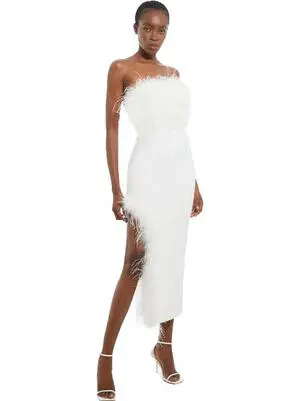 Karen Millen Feather Detail Bandeau Knit Midi Dress - Ivory