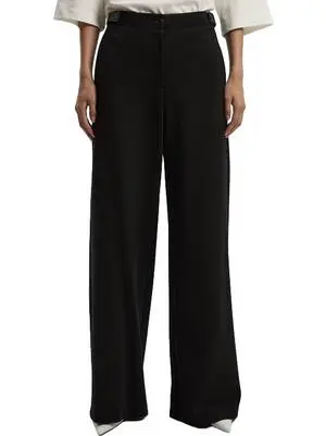 Karen Millen Ponte Pu Wide Leg Pants - Black