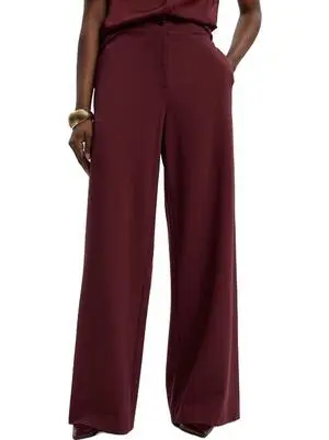 Karen Millen Ponte Pu Wide Leg Pants - Burgundy