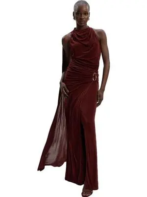 Karen Millen Slinky Crepe High Neck Maxi Dress - Chocolate