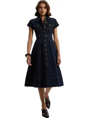 Karen Millen Denim Corset Midi Dress - Dark Blue